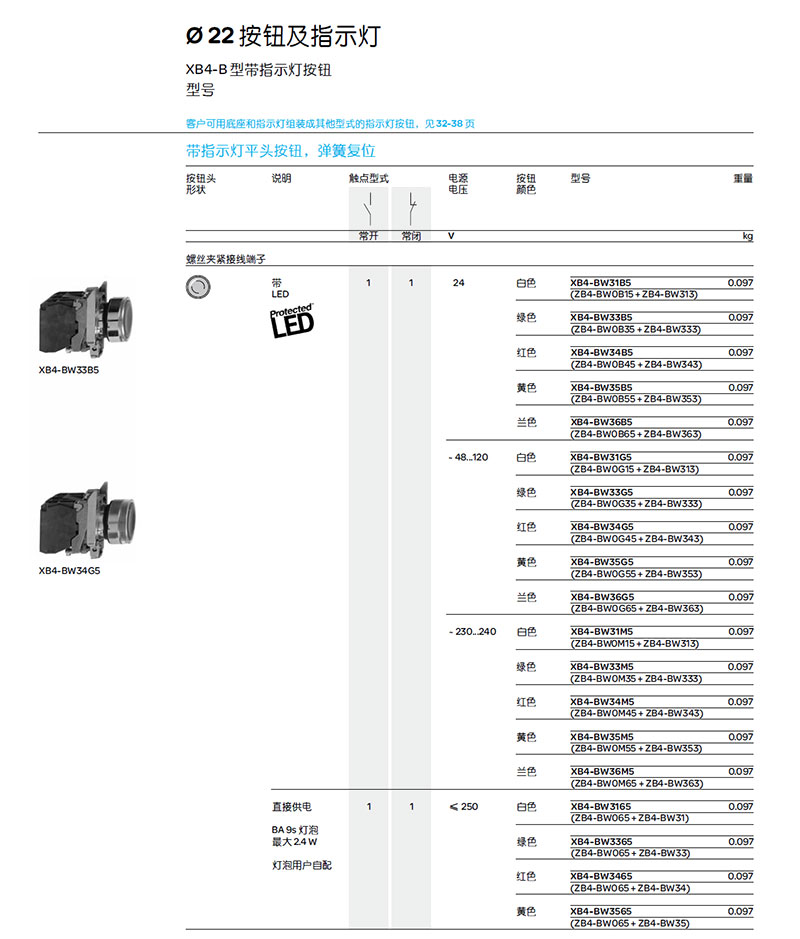 施耐德Schneider Electric-XB4按钮指示装置附件ZB4-BVB6 1个【型号 报价 价格】-ZB4-BVB6-带灯按钮底座 ...